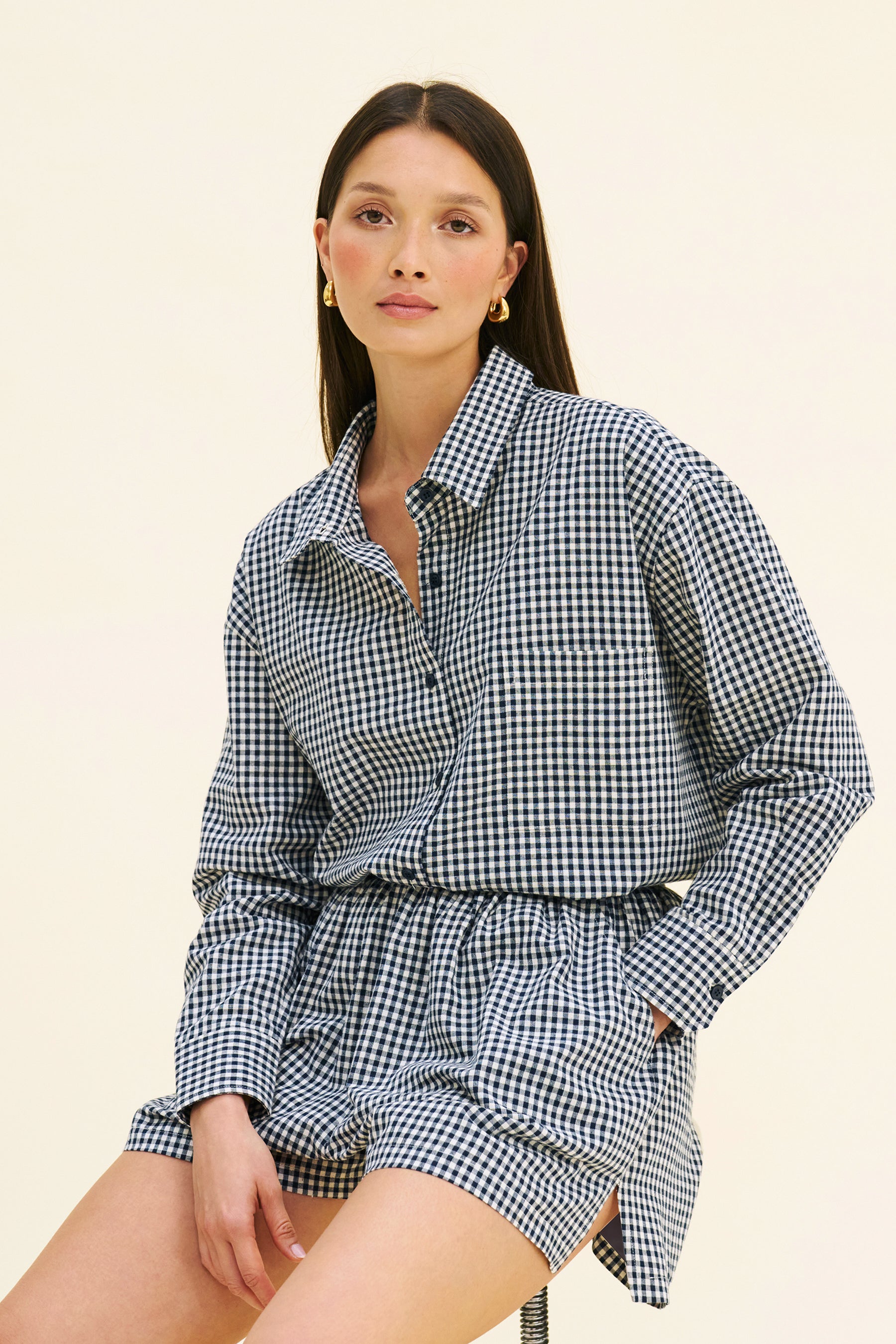 VERA SHIRT - NAVY CHECK – SISTERHOOD